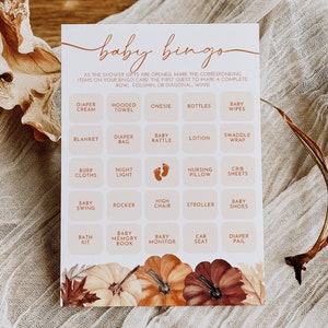 Pumpkin Baby Shower Bingo, Fall Baby Shower, Baby Shower Games, Pumpkin ...
