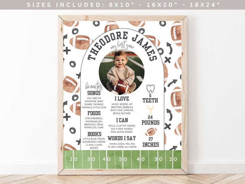 Football Birthday Milestone Poster, First Year Down, Football Party ...