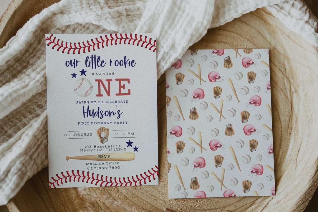 Baseball First Birthday Invitation | 1st Birthday | Rookie | Baseball ...