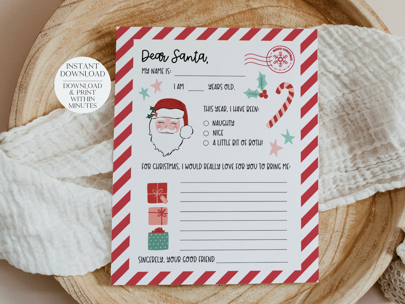 Printable Christmas Letter | Instant Download | Christmas List | Letter ...
