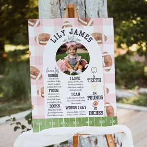 Pink Football First Birthday, Milestone Poster, First Year Down ...
