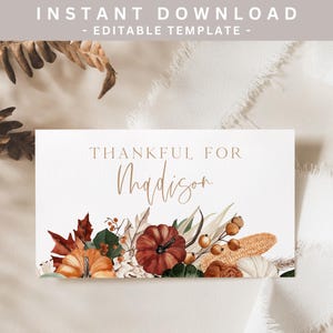 Fall Place Card, Printable Place Card, Autumn Place Card, Thanksgiving ...