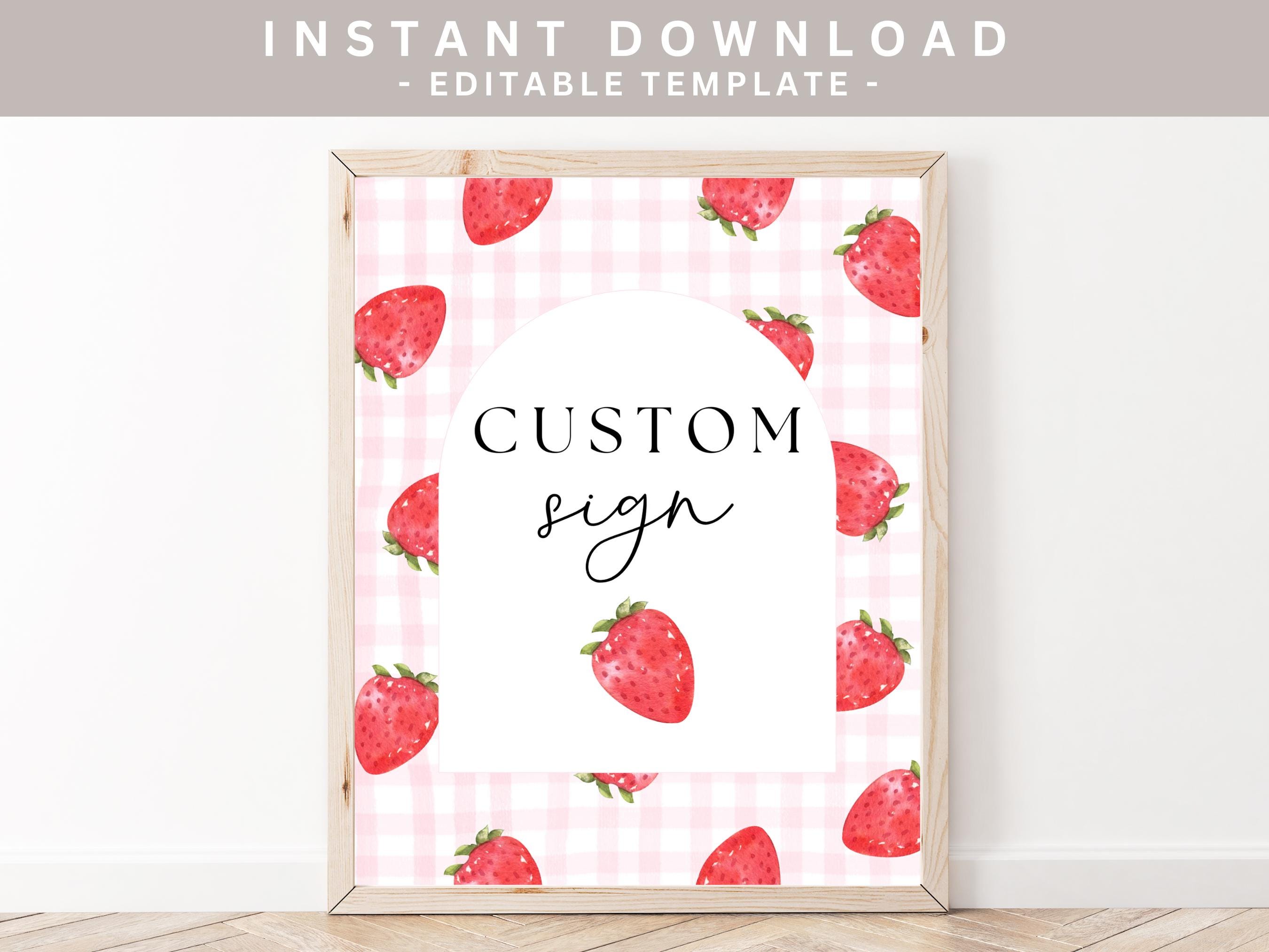 Strawberry Birthday Party Custom Sign, Berry First Birthday, Strawberry ...