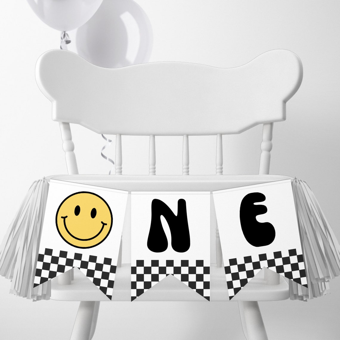 Printable One Happy Dude Birthday High Chair Banner, Smiley Face ...
