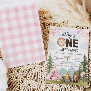 One Happy Camper First Birthday Invitation Template, Instant Download, Camping Birthday, Girl ...