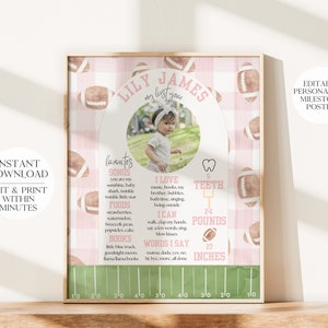 Pink Football First Birthday Milestone Poster First Year - Etsy