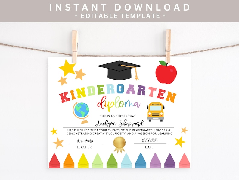 Printable Kindergarten Graduation Diploma, Kindergarten Graduate ...