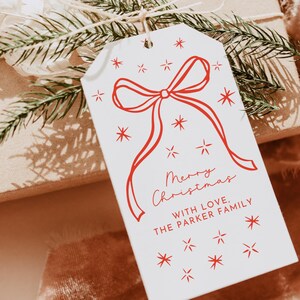 Printable Red Bow Christmas Gift Tags, Editable Template, Holiday Gift ...