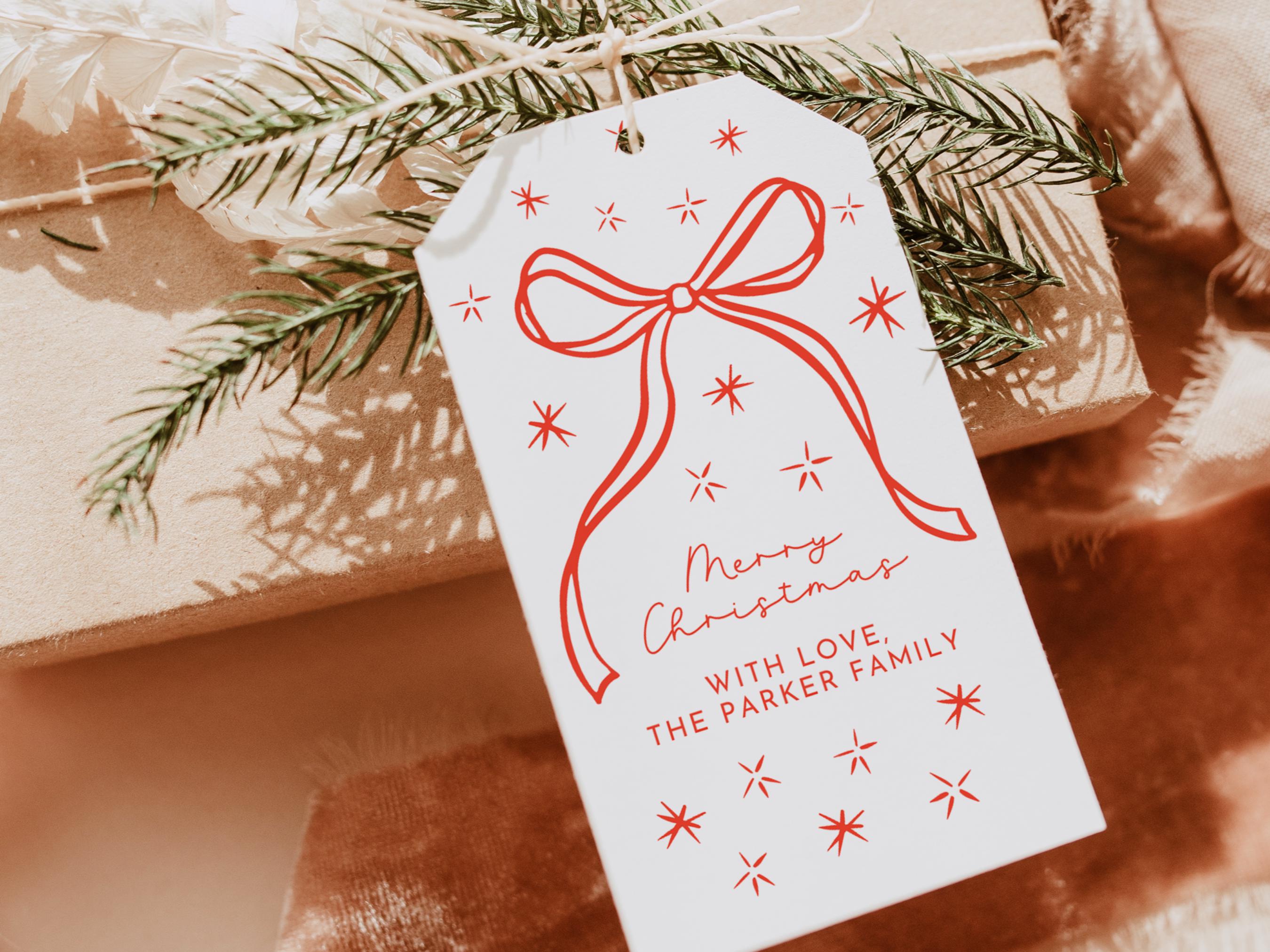Printable Red Bow Christmas Gift Tags, Editable Template, Holiday Gift ...