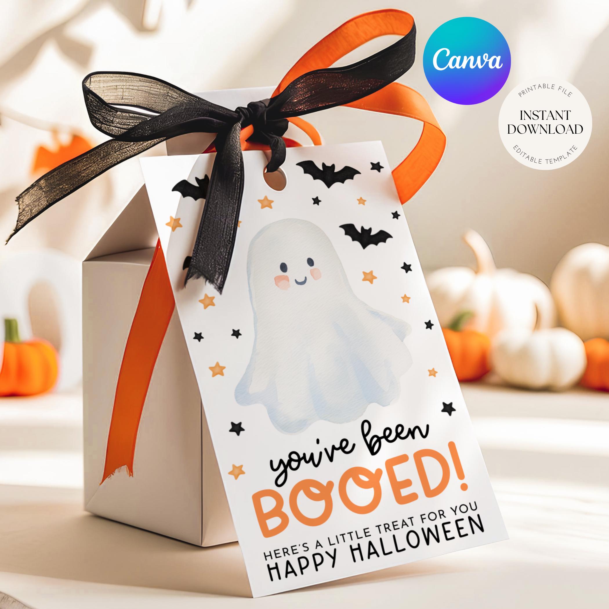 Printable Halloween Gift Tag Template, You've Been Booed Ghost (2.5x3 ...
