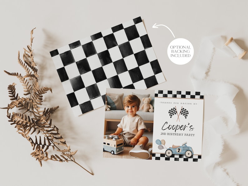 Two Fast Birthday Thank You Card, Race Car Birthday, Race Car Thank You ...