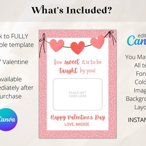 Printable Teacher Valentine's Day Gift Card Holder Valentine's Day Gift ...