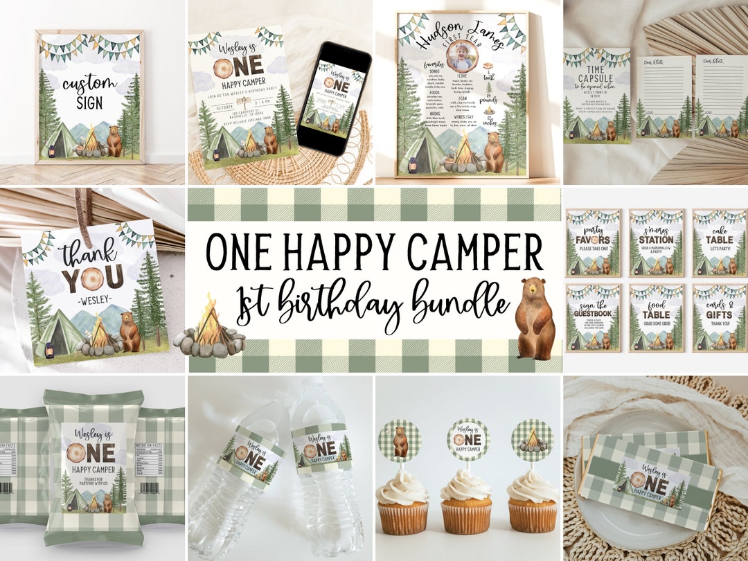 One Happy Camper First Birthday Templates Bundle | Instant Download ...