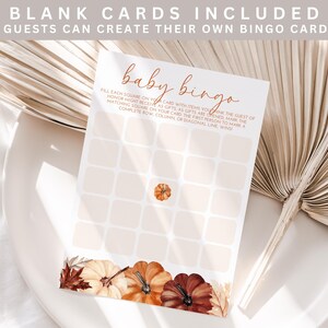 Pumpkin Baby Shower Bingo, Fall Baby Shower, Baby Shower Games, Pumpkin ...