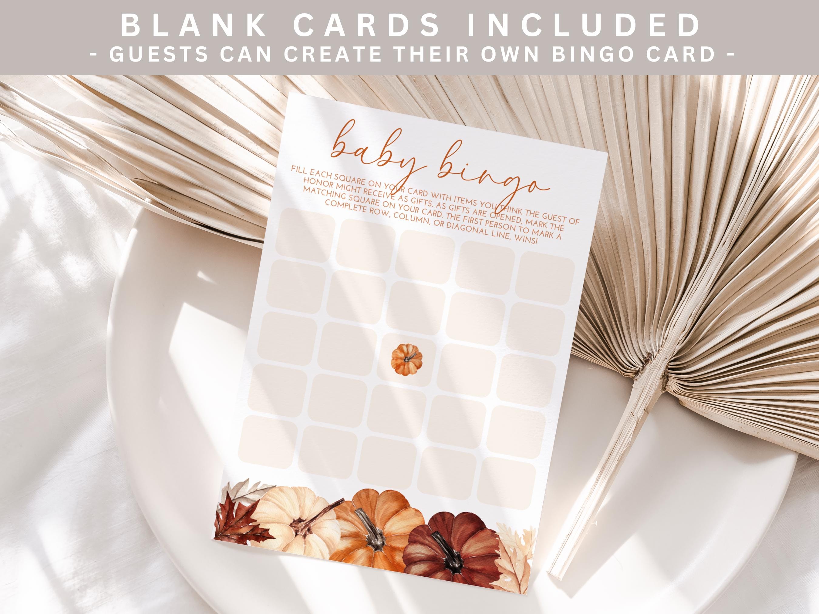 Pumpkin Baby Shower Bingo, Fall Baby Shower, Baby Shower Games, Pumpkin ...