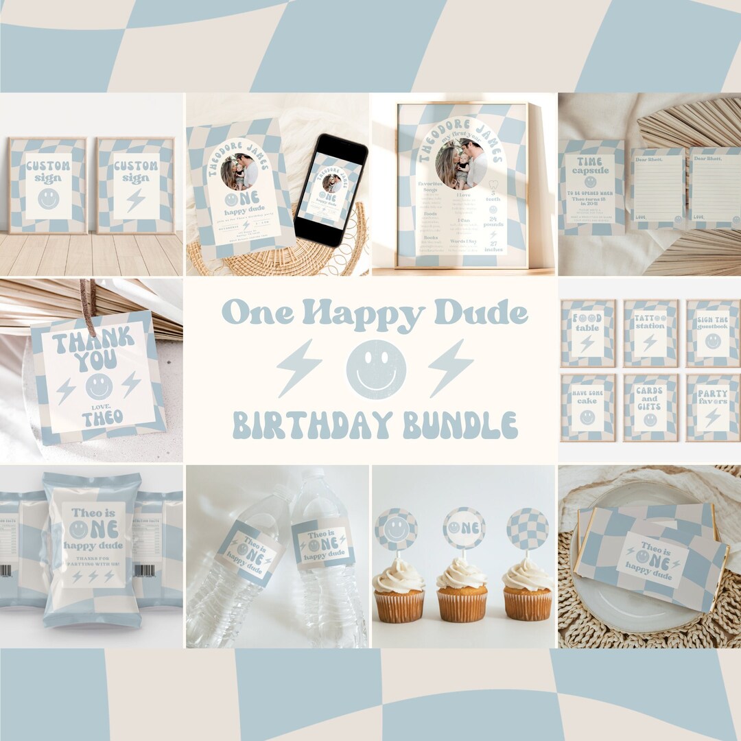 One Happy Dude Birthday Bundle Templates | Instant Download | A117 - Etsy