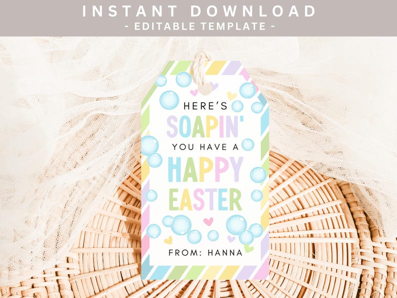 Printable Easter Soap Gift Tag, Instant Download, Editable Text - Etsy