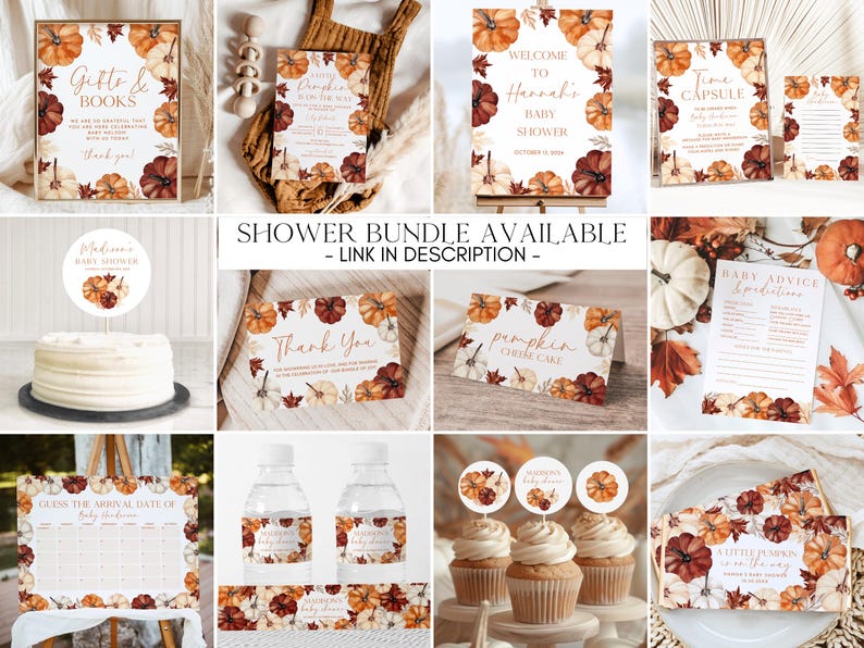Pumpkin Baby Shower Bingo, Fall Baby Shower, Baby Shower Games, Pumpkin ...