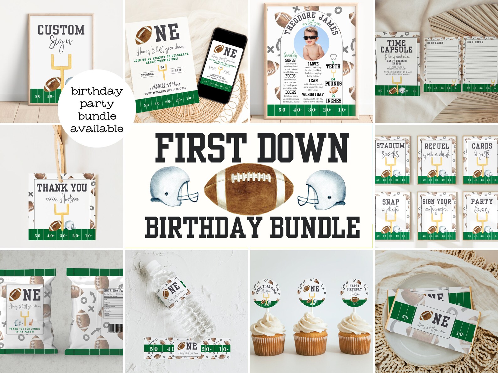 Football Birthday Party Custom Sign, Instant Download, First Down ...