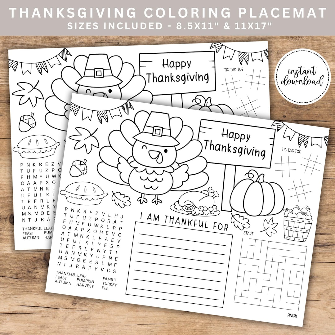 Kids Thanksgiving Coloring Placemat, Thanksgiving Dinner, Activity ...