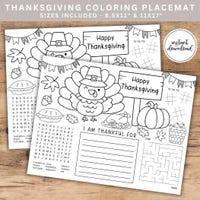 Thanksgiving Activity Placemat Printable Thanksgiving Coloring Placemat ...