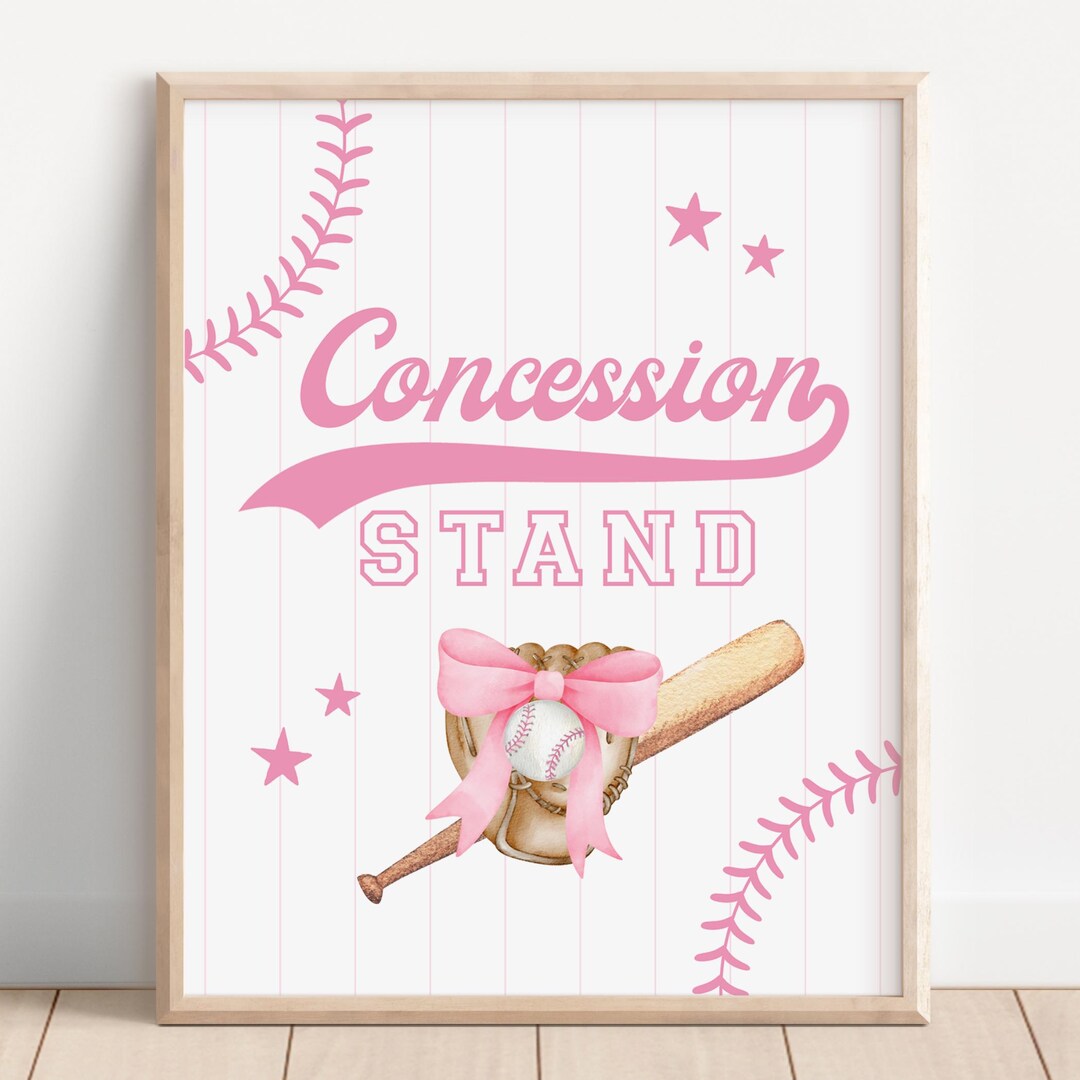 Pink Baseball Birthday Concession Stand Sign Editable Template, (8x10 ...