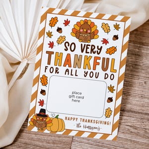 Printable Thanksgiving Gift Card Holder, Thankful for You, Teacher ...