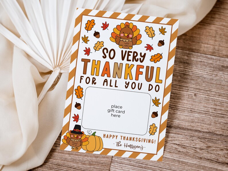 Printable Thanksgiving Gift Card Holder, Thankful for You, Teacher ...