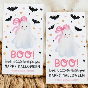 Printable Halloween Gift Tag Template, Boo Here's a Treat for You Pink ...