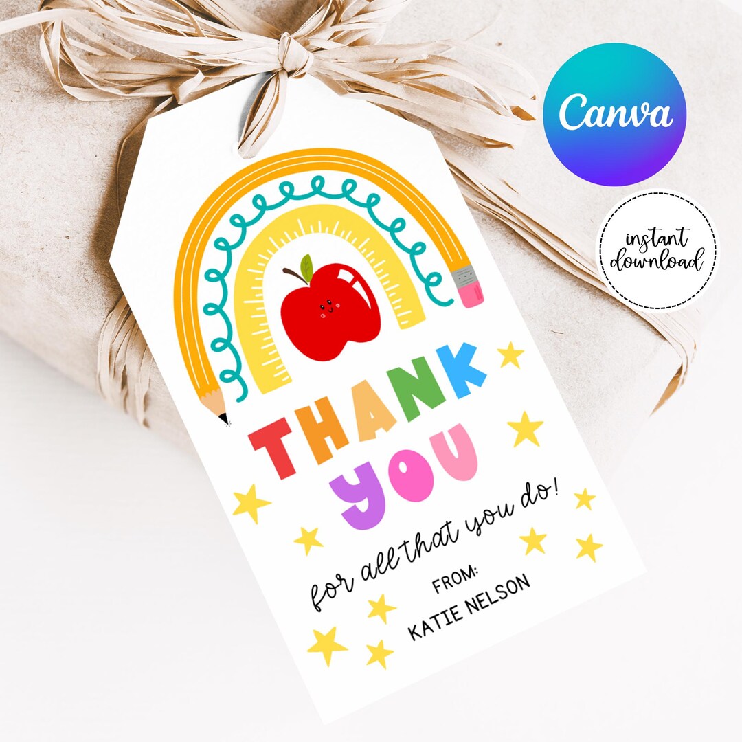 Teacher Appreciation Gift Tag, Thank You Tag, Teacher Gift Tag, Teacher ...