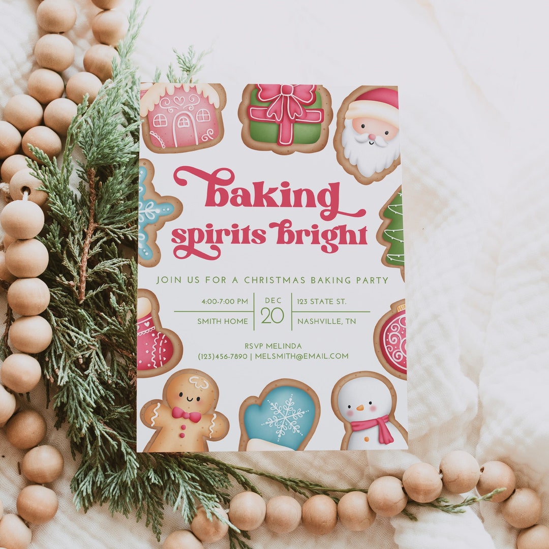 Christmas Baking Invitation Baking Spirits Bright Holiday - Etsy