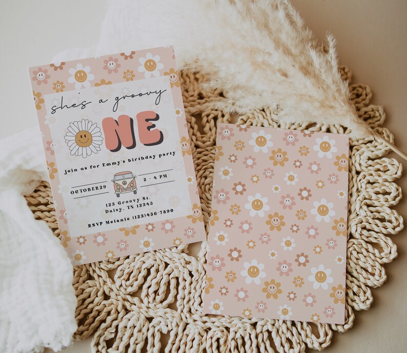 Groovy One Birthday Party Invitation | First Birthday | Retro Birthday ...