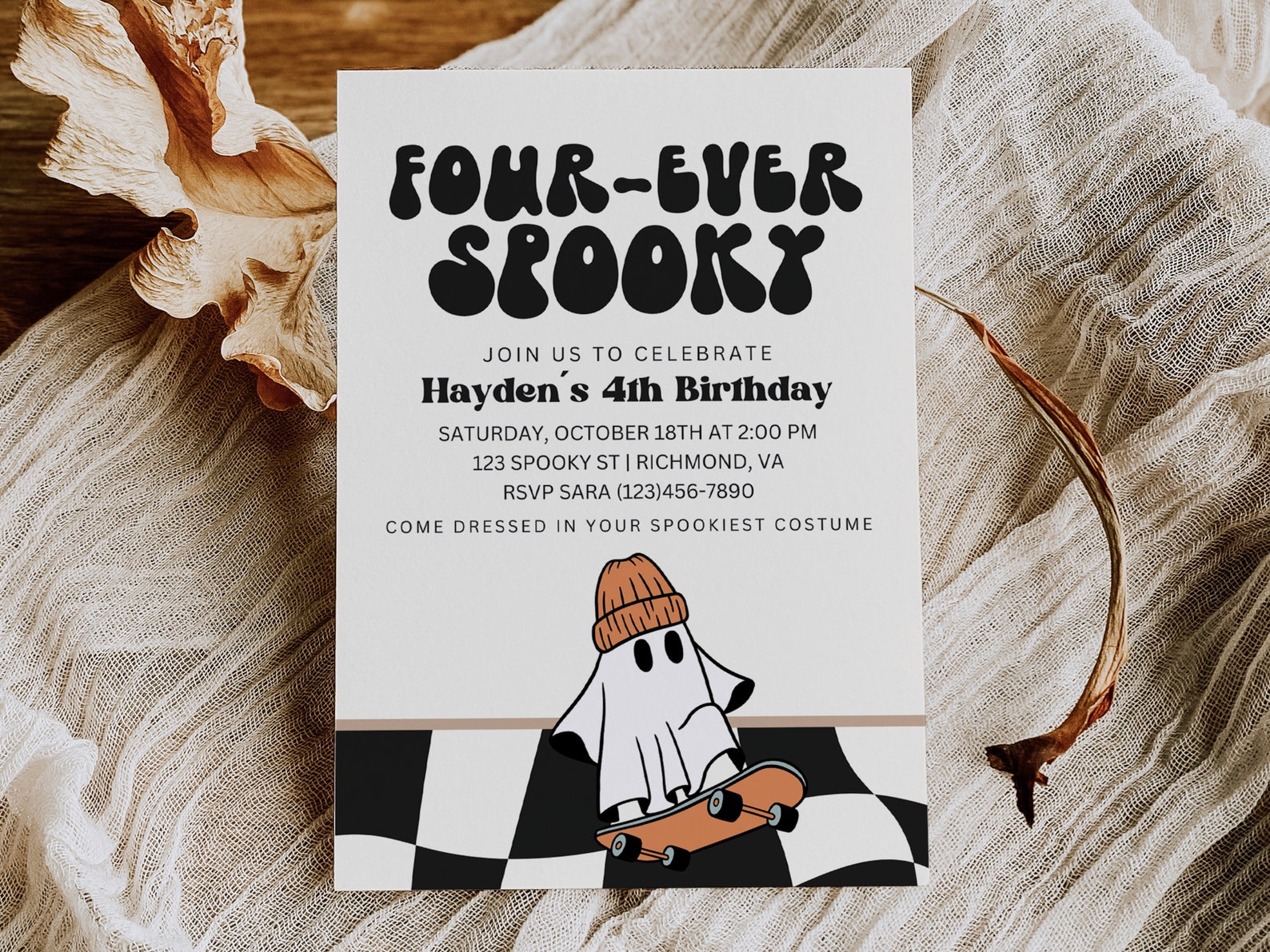 Four Ever Spooky Halloween Birthday Invitation, Halloween Party, 4th ...