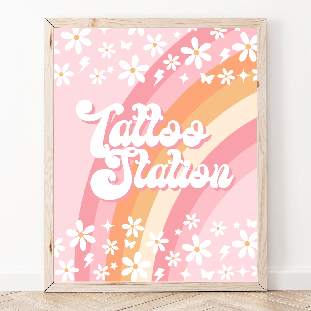 Groovy Birthday Tattoo Station Sign, Instant Download, Retro Birthday ...