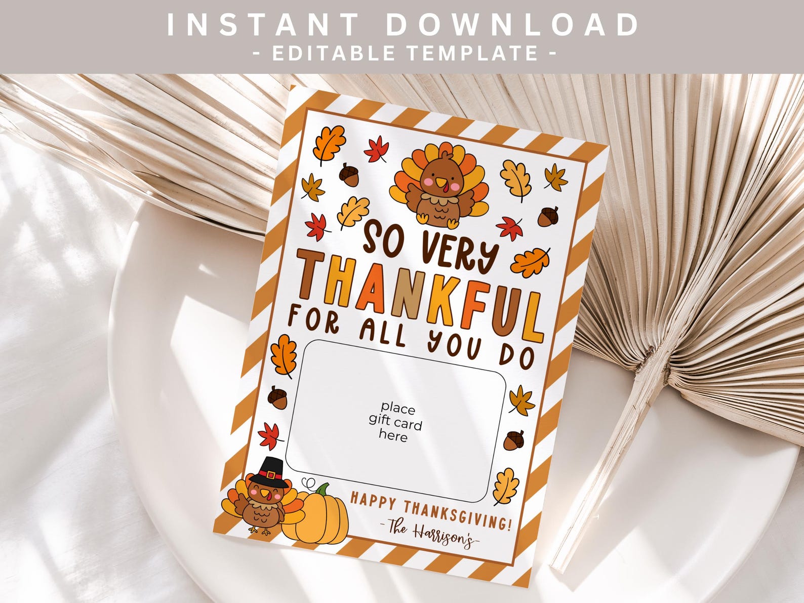 Printable Thanksgiving Gift Card Holder, Thankful for You, Teacher ...