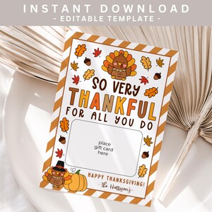 Printable Thanksgiving Gift Card Holder, Thankful for You, Teacher ...