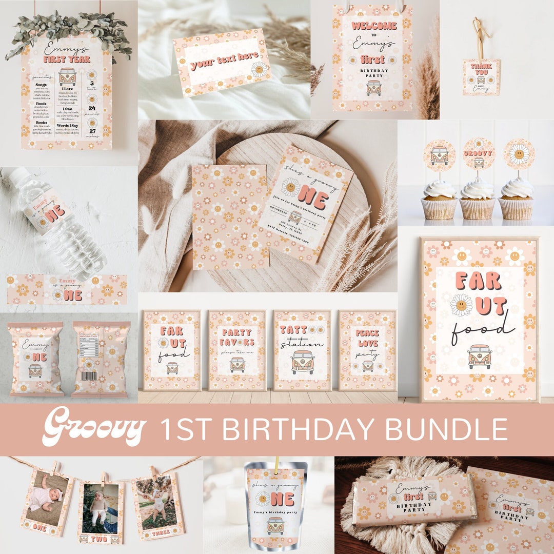 Groovy One Birthday Bundle, Hippie Party, First Birthday, Retro, Hippie ...