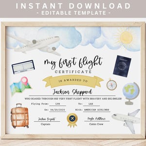 My First Flight Certificate, Certificate for Kids, First Flight Gift ...
