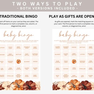 Pumpkin Baby Shower Bingo, Fall Baby Shower, Baby Shower Games, Pumpkin ...