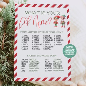 Elf Name Game Christmas Party Game Christmas Games Instant Download ...