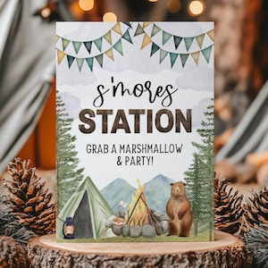 Camping Birthday Smores Sign, One Happy Camper, Camping Party, Instant ...