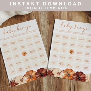 Pumpkin Baby Shower Bingo, Fall Baby Shower, Baby Shower Games, Pumpkin ...