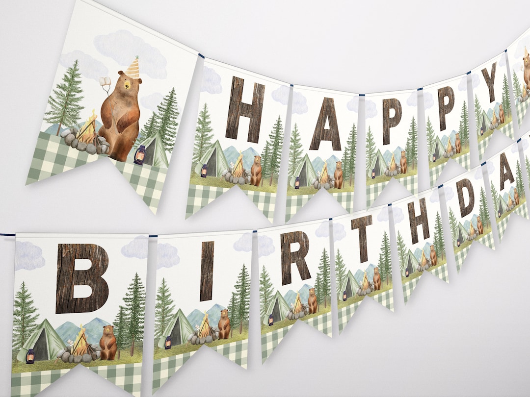 Printable One Happy Camper Happy Birthday Banner | Instant Download ...