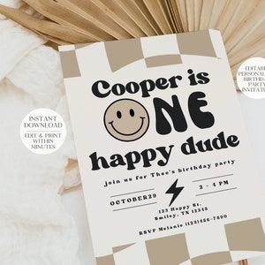 One Happy Dude, 1st Birthday Invitation, Boy First Birthday, Happy Dude ...
