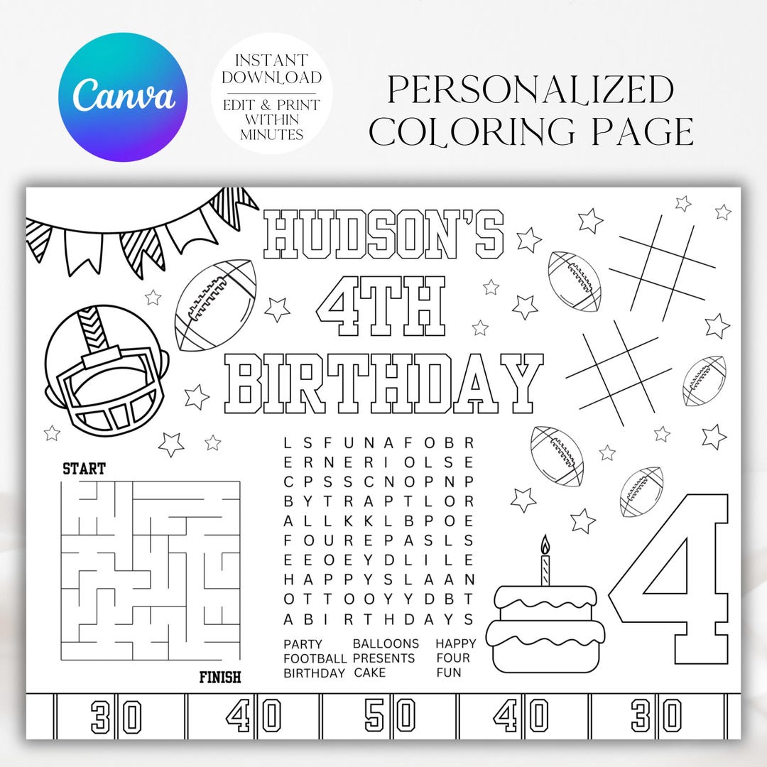 Football Birthday Coloring Page, Instant Download, Football Coloring ...