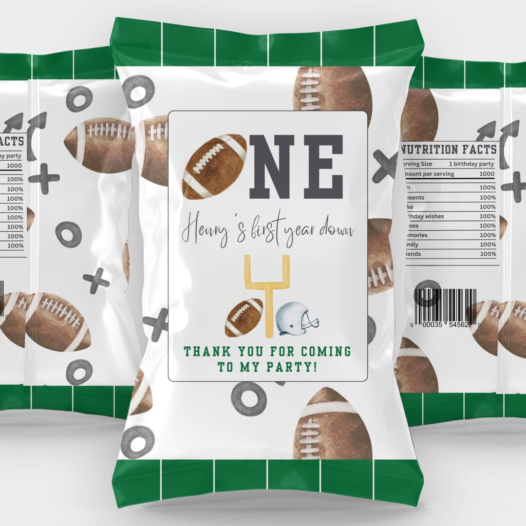 First Down Football Birthday Party Chip Bag Template, Instant Download ...
