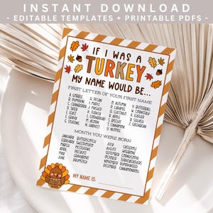 Printable Thanksgiving Game, What is Your Turkey Name, Friendsgiving ...