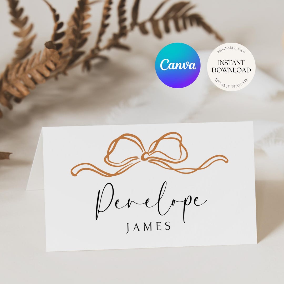 Thanksgiving Bow Place Card Printable, Editable Template, Instant ...