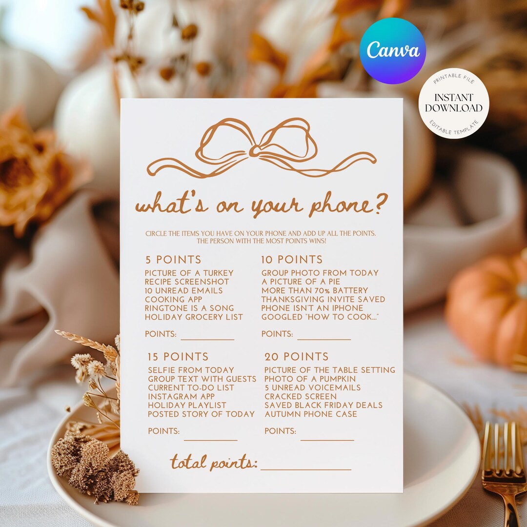 Printable Whimsical Hand Drawn Thanksgiving "what's on Your Phone" Game ...