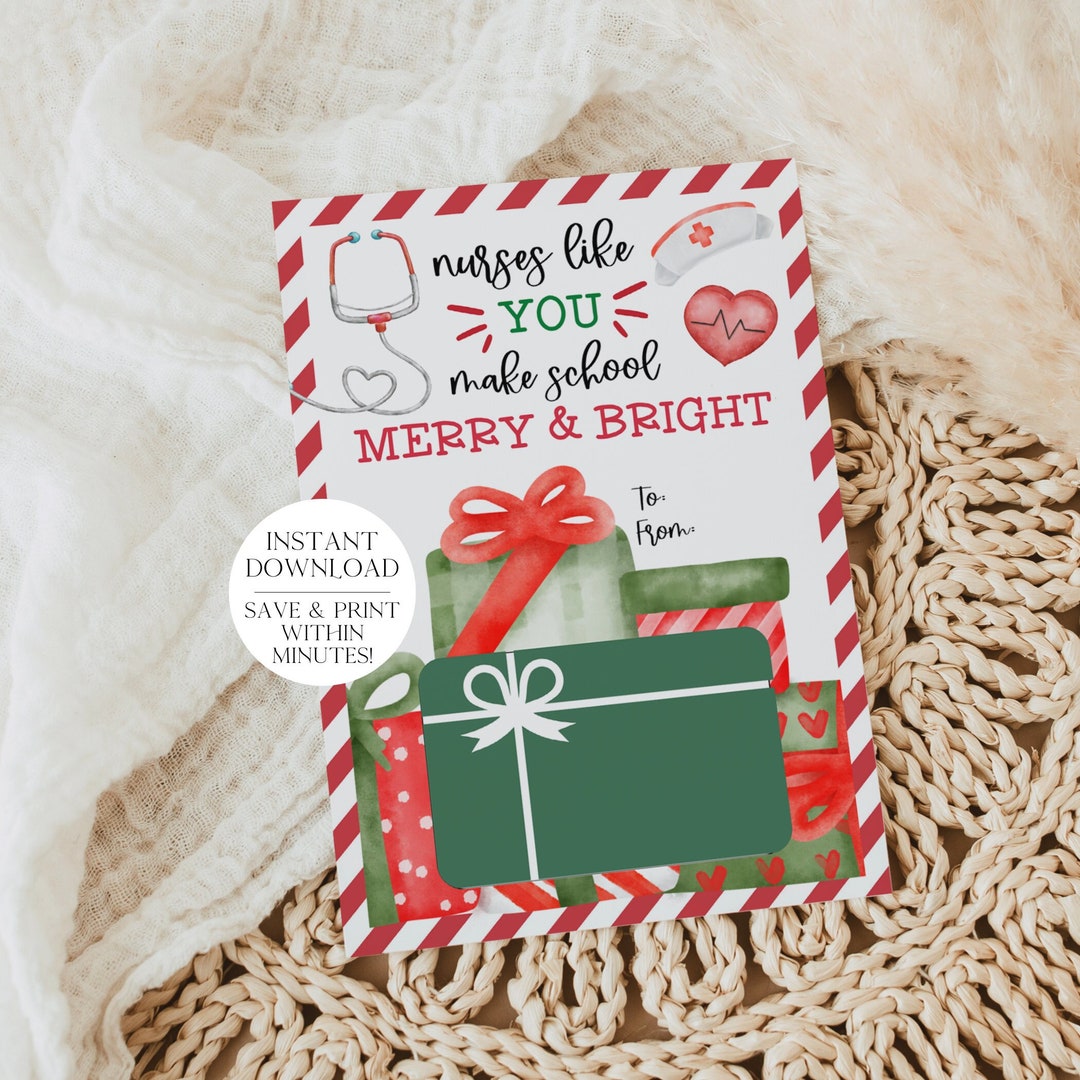 Printable School Nurse Christmas Gift Card | School Nurse Gift | Nurse ...